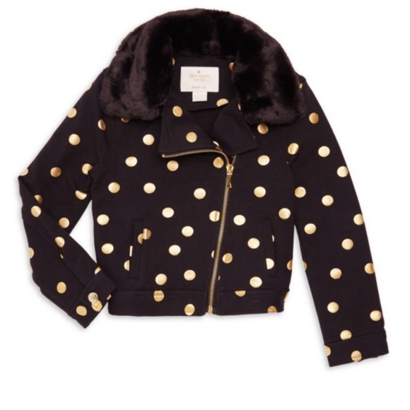kate spade | Jackets & Coats | Kate Spade Girl Dot Faux Fur Motto ...